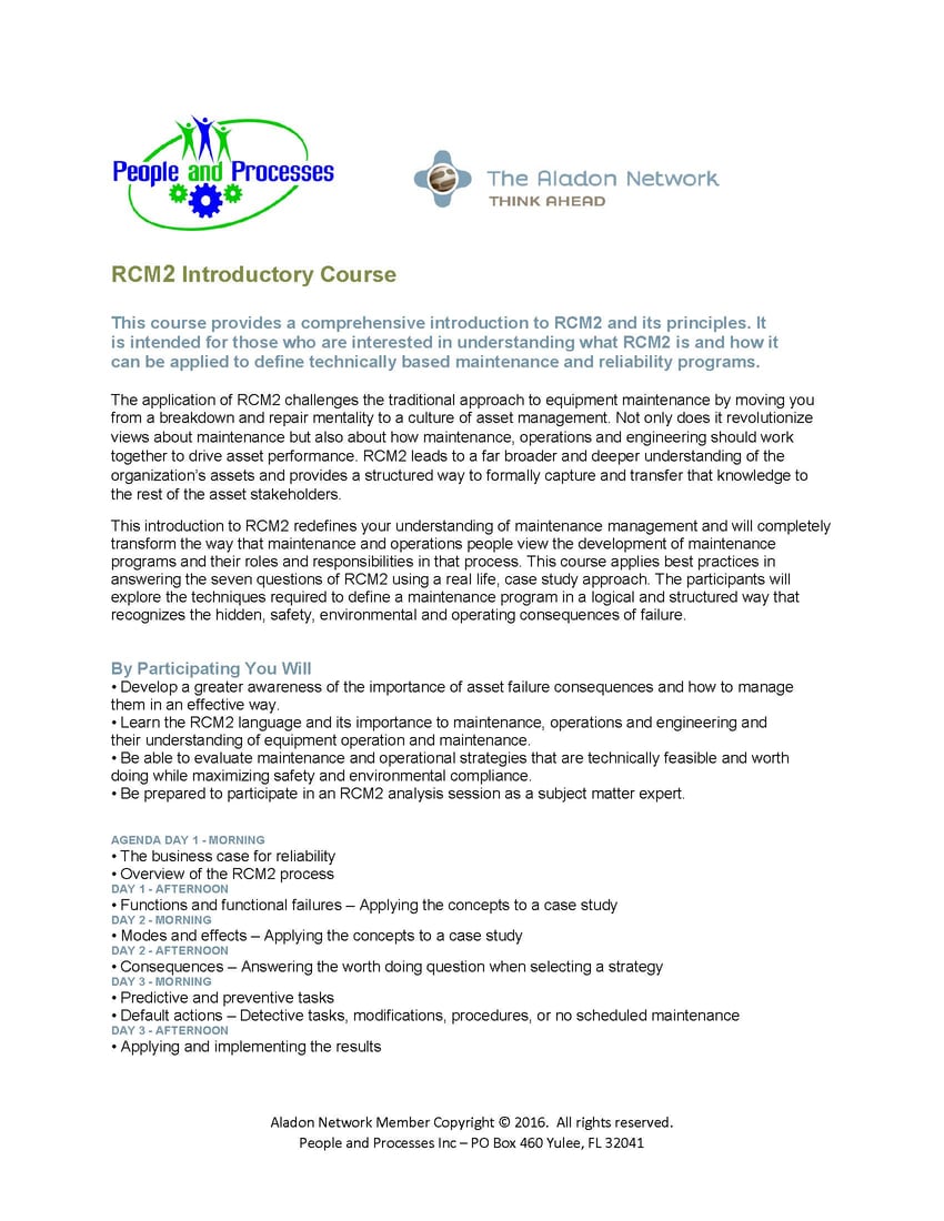 RCM2 Introductory - 3 Day Onsite Course
